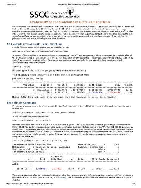Propensity Score Matching In Stata Using Teffects Pdf Regression Analysis Statistical Theory