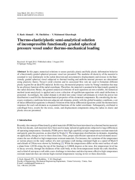 Pdf Thermo Elastic Plastic Semi Analytical Solution Of Incompressible Functionally Graded