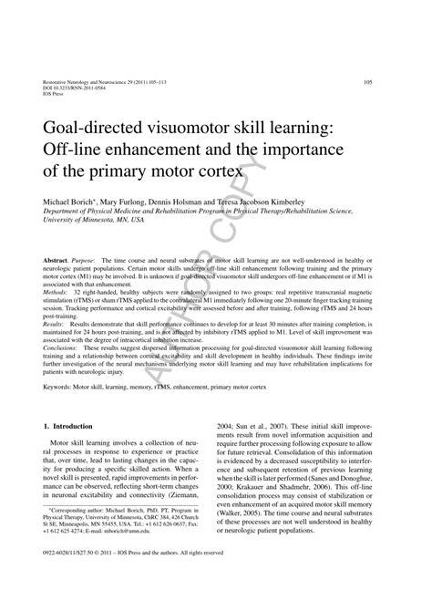 Pdf Goal Directed Visuomotor Skill Learning Off Line Enhancement And