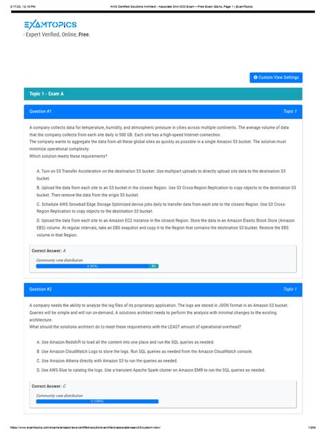 Aws Certified Solutions Architect Associate Saa C03 Exam Exam Qas Page 1 Examtopics Latest