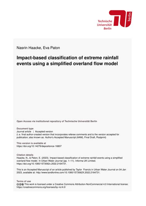 Pdf Impact Based Classification Of Extreme Rainfall Events Using A Simplified Overland Flow Model