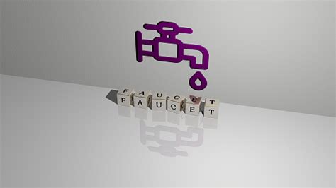 개념 및 프리젠 테이션의 관련 의미에 대한 금속 주사위 문자로 만든 수도꼭지 그래픽과 텍스트의 3d 그림 욕실과 물 0명에 대한 스톡 사진 및 기타 이미지 Istock