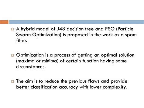 optimization of decision tree for spam mail filtering using pso and