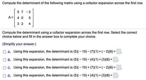 Solved Compute The Determinant Of The Following Matrix Using