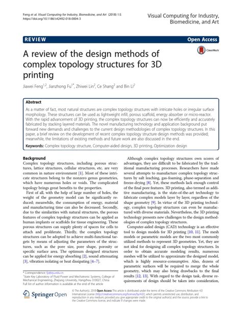 A Review Of The Design Methods Of Complex Topology Structures For 3d Printing Pdf