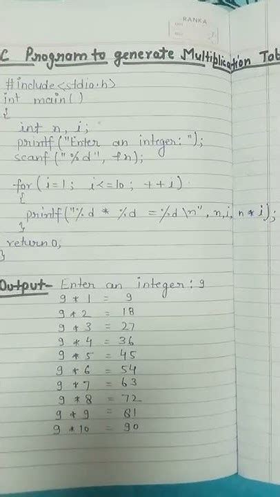 Write A Program To Generate Multiplication Table In C Programming