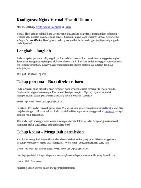 Konfigurasi Nginx Virtual Host Di Ubuntu Pdf Griya And Taman Teknologi And Rekayasa