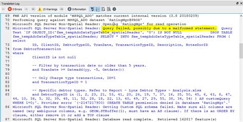 Sqlcreator Generates False Warnings In Log Query Failed Possibly Due To A Malformed Statement