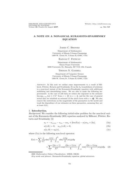 Pdf A Note On A Non Local Kuramoto Sivashinsky Equation