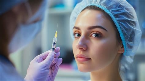 A Woman Is Holding A Syringe With A Syringe In Her Hand Premium Ai Generated Image