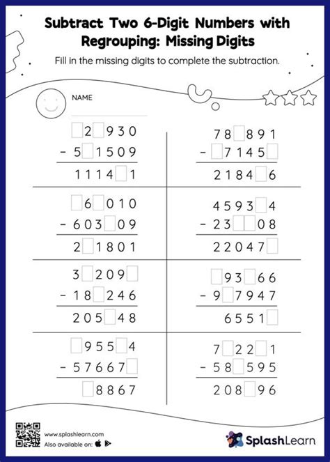 Subtract Two 6 Digit Numbers With Regrouping Missing Digits