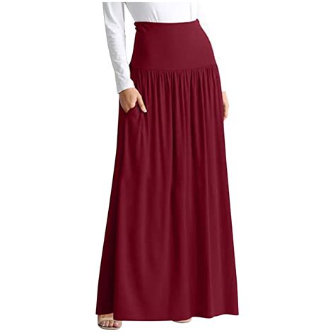 Haiming Womens High Waisted A Line Flowy Long Maxi Skirt With Pockets