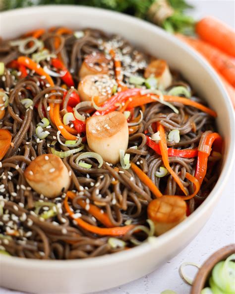 Vegan Cold Soba Noodle Salad With Mushroom Scallops