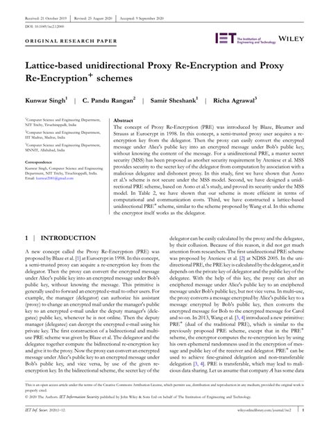 Pdf Lattice‐based Unidirectional Proxy Re‐encryption And Proxy Re‐encryption Schemes
