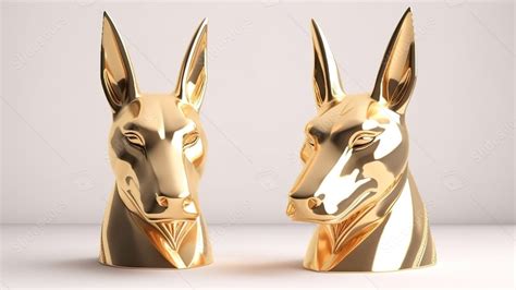 무료 빈 흰색 표면에 3d로 렌더링된 황금색 아누비스 개 머리 이집트 인형 Ppt 배경 Slidesdocs