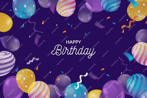 Реалистичные день рождения фон с воздушными шарами и конфетти