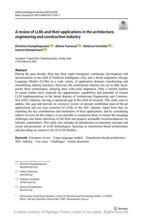 Pdf A Review Of Llms And Their Applications In The Architecture Engineering And Construction