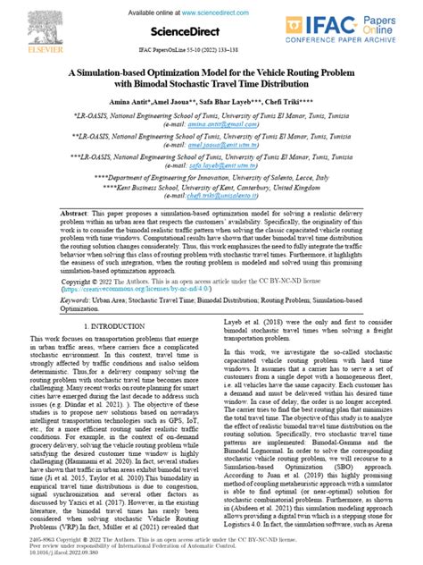 A Simulation Based Optimization Model For The Vehicle Routing 2022 Ifac Pap Pdf