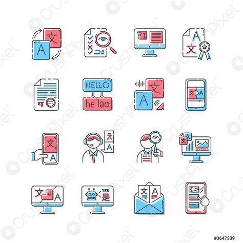 Language Translation Service Color Icons Set Instant Online Translation Audio Stock Vector