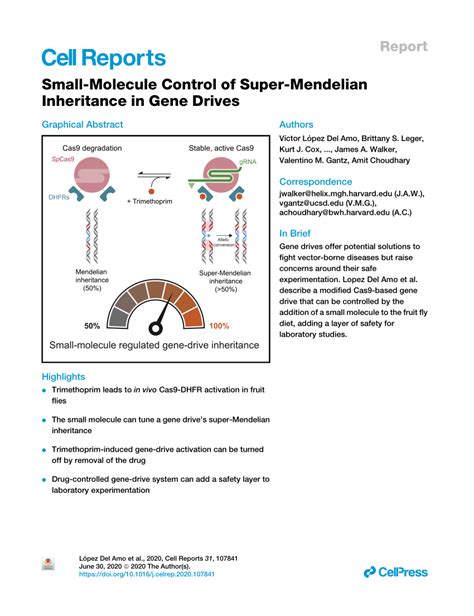 pdf small molecule control of super mendelian inheritance in gene drives