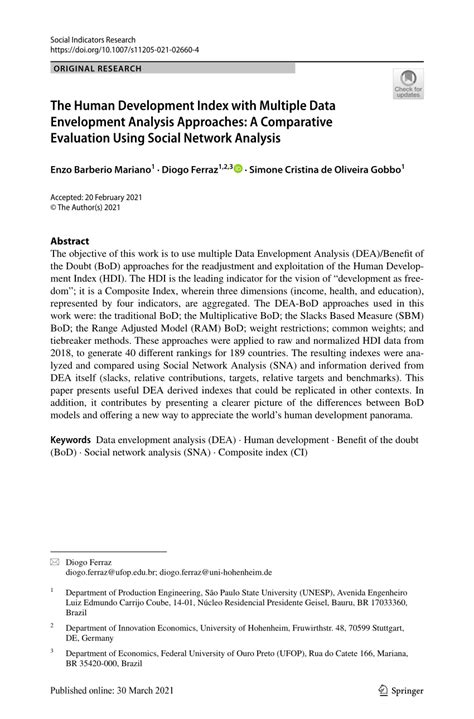 pdf the human development index with multiple data envelopment