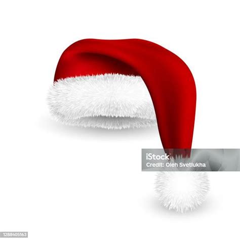 흰색 배경에 고립 된 현실적인 레드 산타 클로스 모자 그라데이션 메쉬 산타 클로스 캡과 모피 벡터 일러스트레이션 3차원 형태에 대한 스톡 벡터 아트 및 기타 이미지 Istock