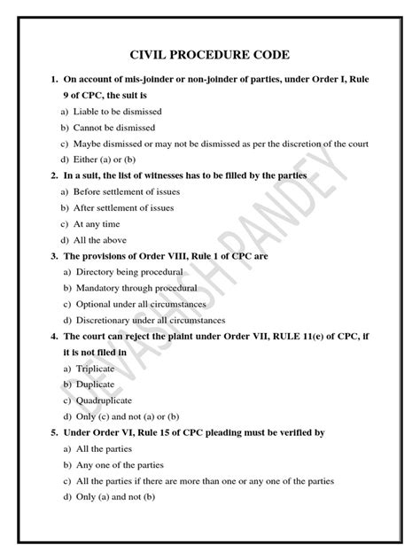 Cpc Questions Pdf Lawsuit Federal Rules Of Civil Procedure