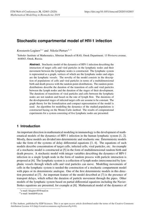 Pdf Stochastic Compartmental Model Of Hiv 1 Infection