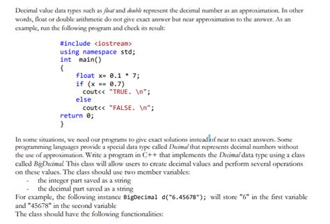 Solved Decimal Value Data Types Such As Float And Double Chegg