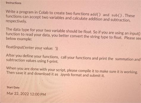 Solved Instructions Write A Program In Colab To Create Two