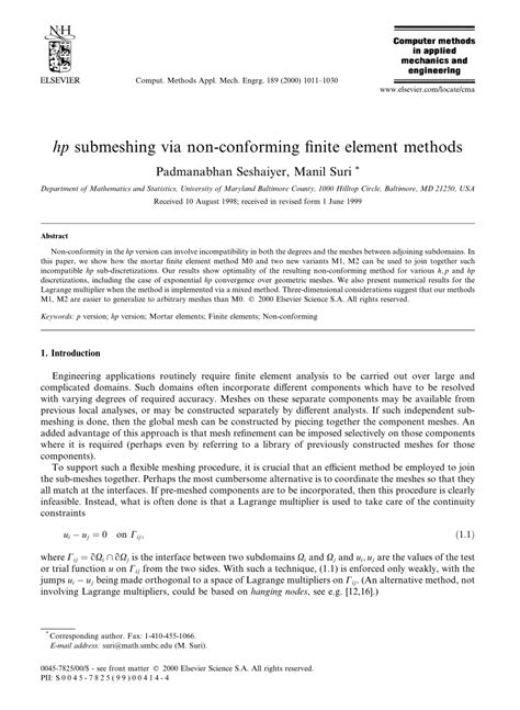 Pdf Hp Submeshing Via Non Conforming Finite Element Methods