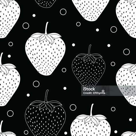 흑인과 백인 딸기의 완벽 한 패턴입니다 벡터 일러스트 레이 션 개념에 대한 스톡 벡터 아트 및 기타 이미지 개념 건강한 식생활 검은색 Istock