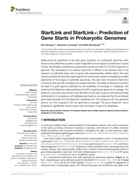 Pdf Startlink And Startlink Prediction Of Gene Starts In