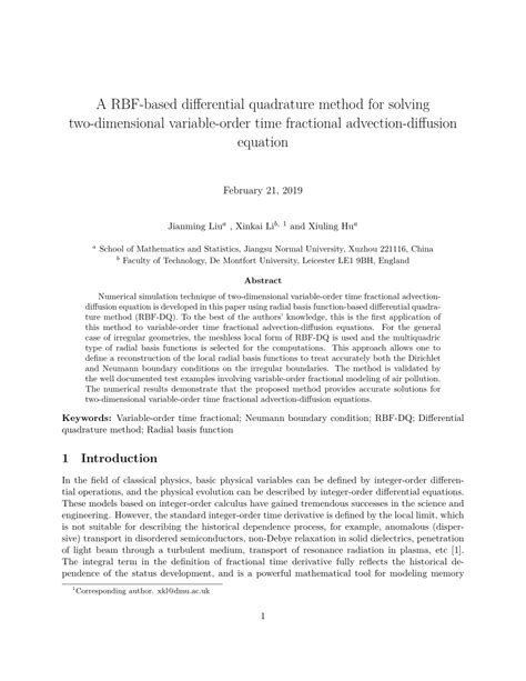 Pdf A Rbf Based Differential Quadrature Method For Solving Two Dimensional Variable Order Time
