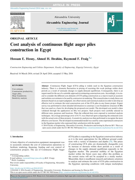 Cost Analysis Of Continuous Flight Auger Piles Con Pdf Deep Foundation Project Management