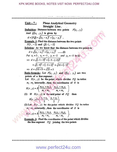 Unit 7 Plane Analytical Geometry Straight Line Maths Notes Kpk