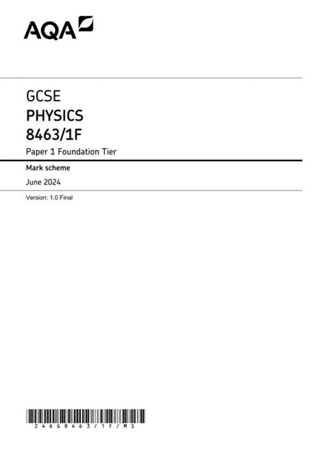 AQA GCSE PHYSICS Foundation Tier Paper 1 And 2 JUNE 2024 QUESTION PAPERS AND MARK SCHEMES