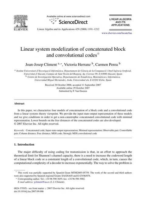 Pdf Linear System Modelization Of Concatenated Block And
