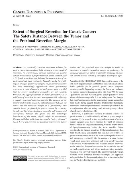 Pdf Extent Of Surgical Resection For Gastric Cancer The Safety Pdf Extent Of Surgical Resection For Gastric Cancer The Safety