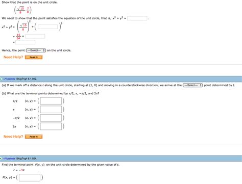 Solved Show That The Point Is On The Unit Circle V We Chegg