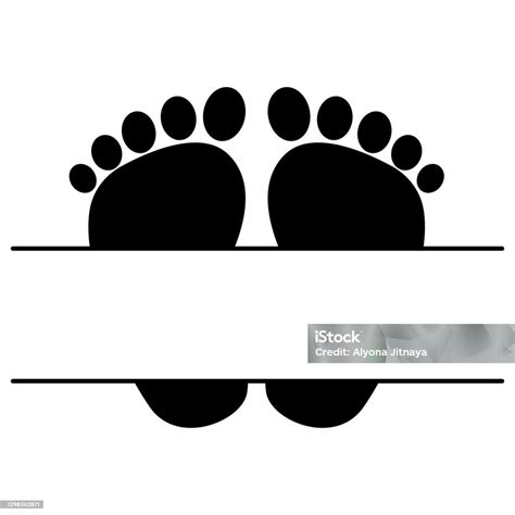 아기 발자국 모노그램 귀여운 만화 실루엣 프레임 흑백 배경에 고립 달콤한 인쇄 베이비 샤워 출산 장식 발가락에 대한 스톡 벡터 아트 및 기타 이미지 Istock