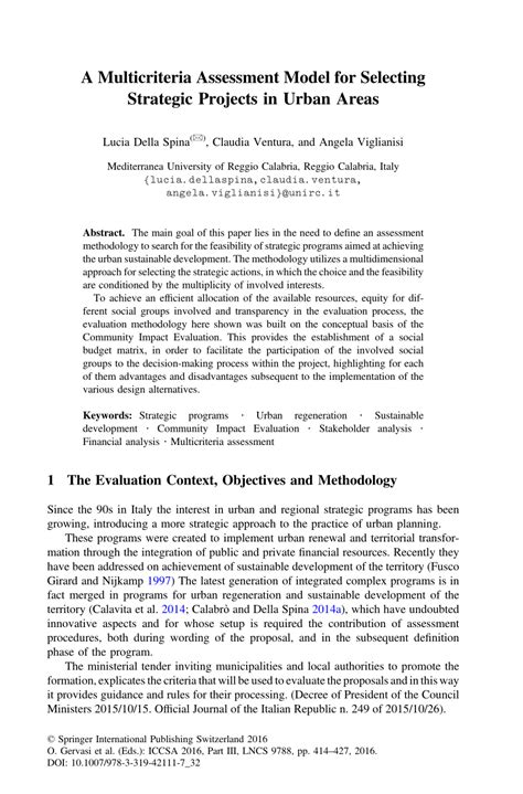 Pdf A Multicriteria Assessment Model For Selecting Strategic Projects In Urban Areas