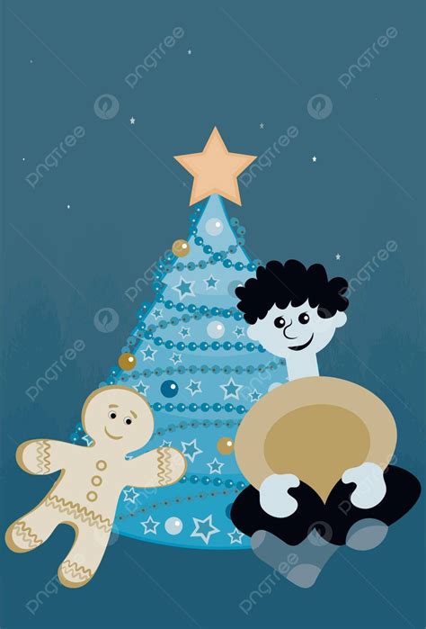 Babe With Tree Star Gingerbread Holiday Spirit Eve Postcards New Vector