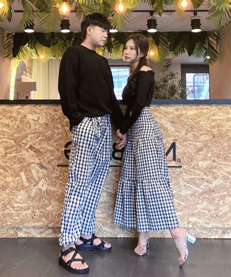 블랙 체크 A라인 코르셋 리본 하이웨스트 캉캉 롱스커트 고방팬츠 밴딩 봄 여름 가을 키작녀 커플 시밀러룩 커플코디