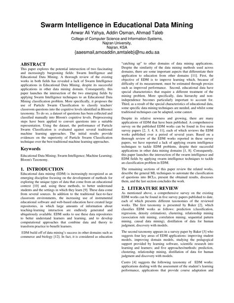 Pdf Swarm Intelligence In Educational Data Mining