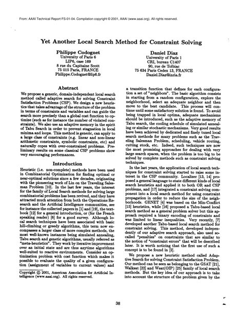 Pdf Yet Another Local Search Method For Constraint Solving