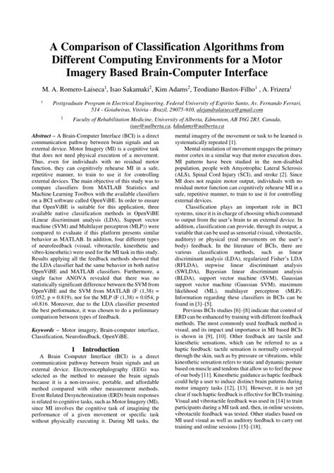 Pdf An Overview About Classifiers For Open Source Brain Computer
