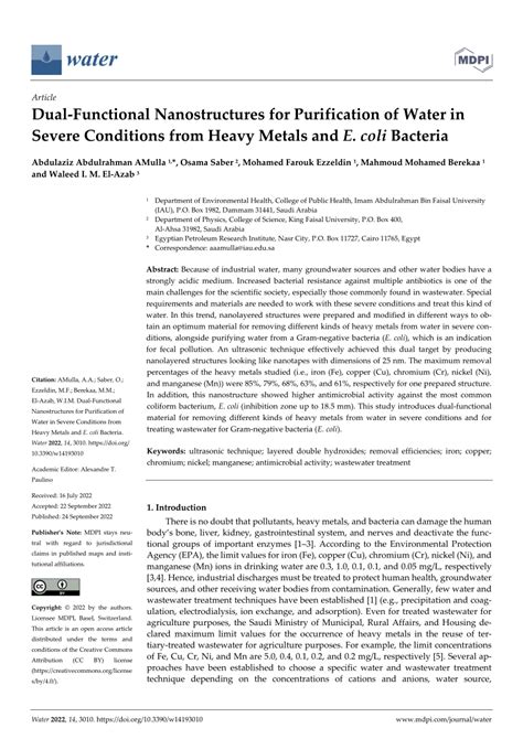 Pdf Dual Functional Nanostructures For Purification Of Water In Severe Conditions From Heavy