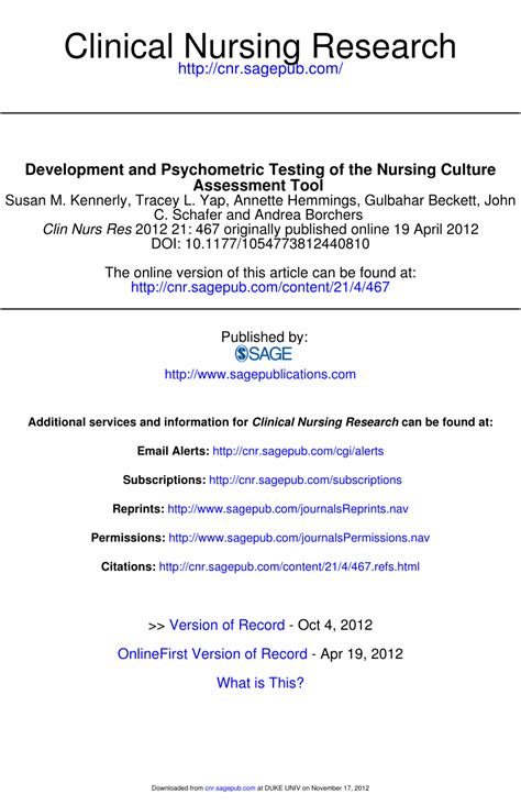 Pdf Development And Psychometric Testing Of The Nursing Culture Assessment Tool