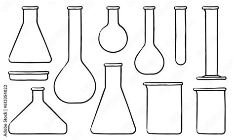 Set Of Laboratory Glassware Volumetric Flask Erlenmeyer Flask Round